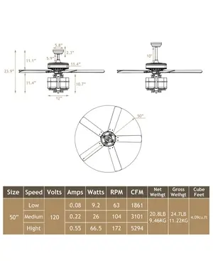 COSTWAY 50 Ceiling Fan With Light Classic Ceiling Fan Lamp W/noiseless Reversible Motor