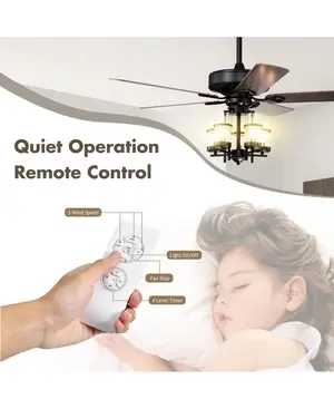 COSTWAY 50 Ceiling Fan With Light Classic Ceiling Fan Lamp W/noiseless Reversible Motor