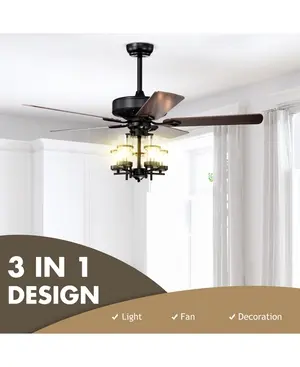 COSTWAY 50 Ceiling Fan With Light Classic Ceiling Fan Lamp W/noiseless Reversible Motor