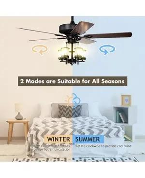 COSTWAY 50 Ceiling Fan With Light Classic Ceiling Fan Lamp W/noiseless Reversible Motor