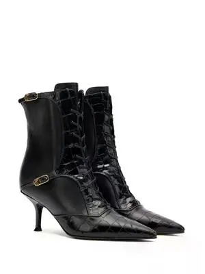 Roberto Cavalli Lace-up Crocodile-effect Ankle Boots