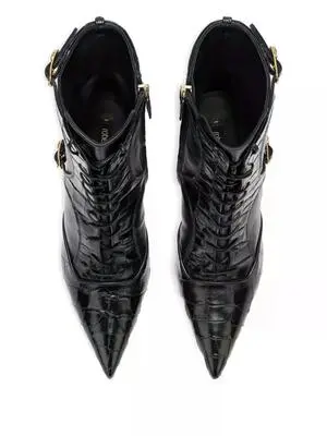 Roberto Cavalli Lace-up Crocodile-effect Ankle Boots