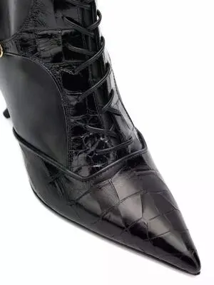 Roberto Cavalli Lace-up Crocodile-effect Ankle Boots