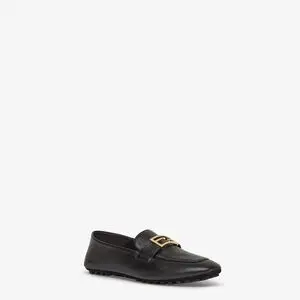 Fendi Leather Loafers With Ff Baguette Motif - Black