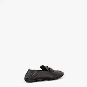 Fendi Leather Loafers With Ff Baguette Motif - Black