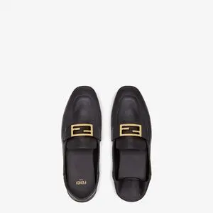 Fendi Leather Loafers With Ff Baguette Motif - Black