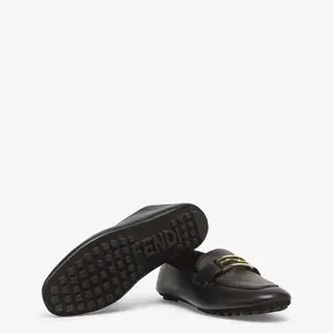 Fendi Leather Loafers With Ff Baguette Motif - Black