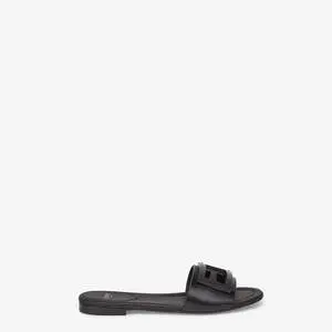 Fendi Baguette Leather Slides - Black