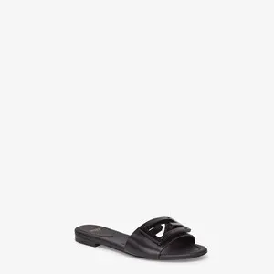 Fendi Baguette Leather Slides - Black