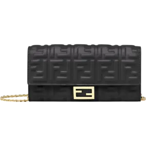 Fendi Baguette Continental With Chain - Black