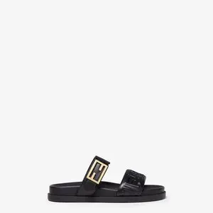 Fendi Ff Baguette Nappa Leather Slides