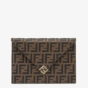 Fendi Ff Diamonds Flat Pouch - Brown