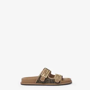 Fendi Ff Baguette Buckled Slides - Brown