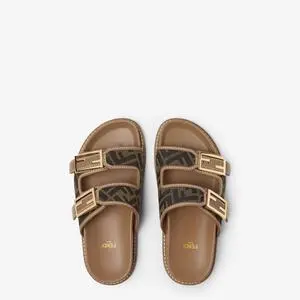 Fendi Ff Baguette Buckled Slides - Brown