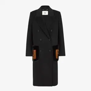 Fendi Midi Wool Double Fabric Coat - Black