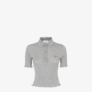 Fendi Cropped Rib Knit Polo Shirt