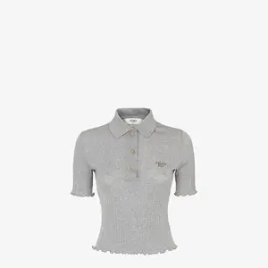 Fendi Cropped Rib Knit Polo Shirt