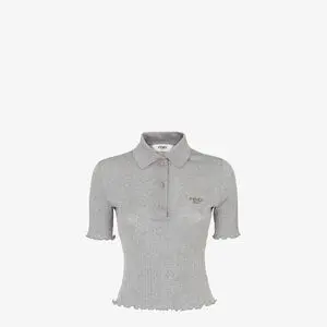Fendi Cropped Rib Knit Polo Shirt - Grey