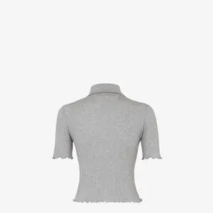 Fendi Cropped Ribbed Polo Shirt With Embroidered Logo