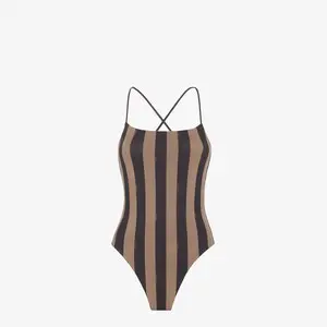 Fendi Striped One-piece Swimsuit - Brown