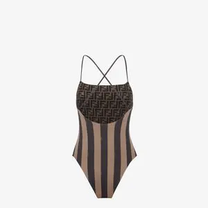 Fendi Striped One-piece Swimsuit - Brown