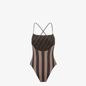 Fendi Reversible Pequin Stripe One-piece Swimsuit - Brown