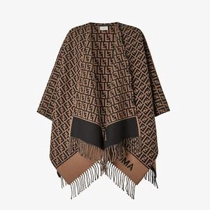 Fendi Ff Motif Wool And Cashmere Poncho - Brown