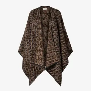 Fendi Wool And Silk Blend Poncho - Brown