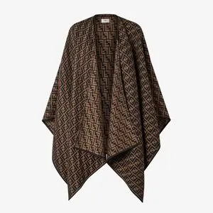Fendi Wool And Silk Blend Poncho - Brown