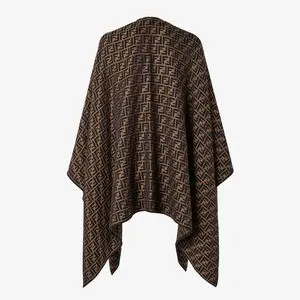 Fendi Wool And Silk Blend Poncho - Brown