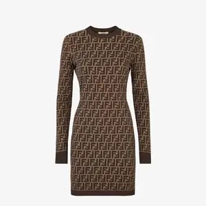 Fendi Knit Ff Motif Jacquard Dress - Brown