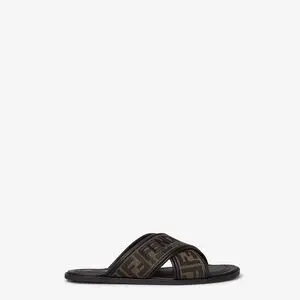 Fendi Slides With Macro Ff Motif - Brown