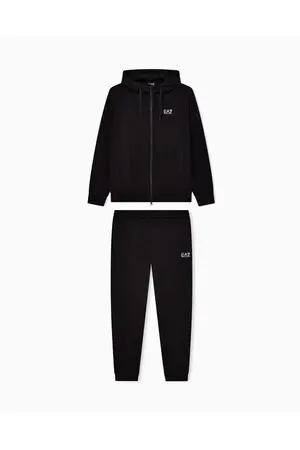 EA7 Core Identity Cotton-blend Hooded Tracksuit - Black