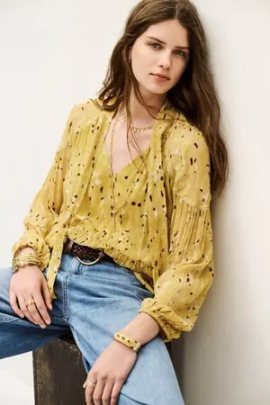 Ba&sh Kamala Printed Voile Blouse - Yellow