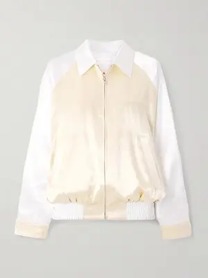 Marni Appliquéd Two-tone Satin Bomber Jacket - Ivory