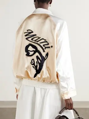 Marni Appliquéd Two-tone Satin Bomber Jacket - Ivory