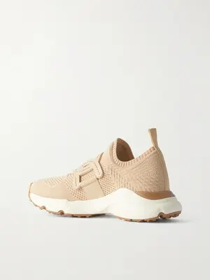 TOD'S Leather-trimmed Stretch-knit Slip-on Sneakers - Neutrals