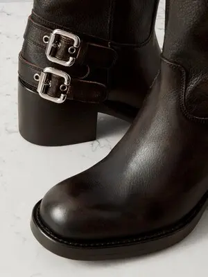 Chloé Buckled Textured-leather Ankle Boots