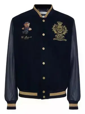 Philipp Plein Teddy Doorman Embroidered-bear Varsity Jacket - Blue