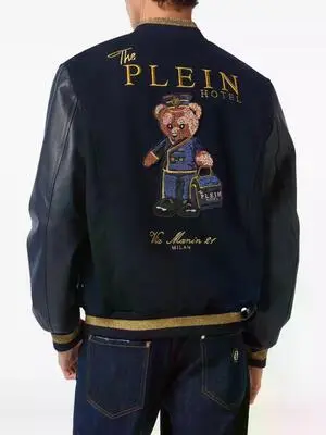 Philipp Plein Teddy Doorman Embroidered-bear Varsity Jacket - Blue