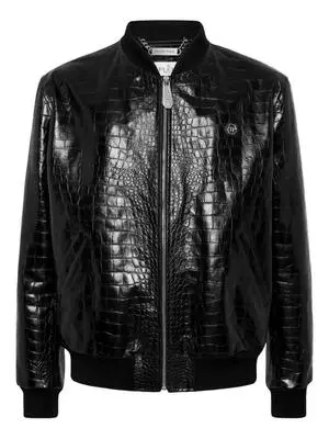 Philipp Plein Crocodile-effect Leather Bomber Jacket