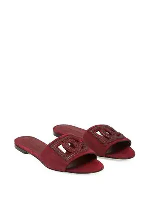 Dolce & Gabbana Embellished Suede Slides - Red