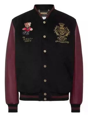 Philipp Plein Teddy-bear Leather-sleeve Bomber Jacket - Black