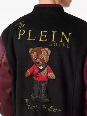 Philipp Plein Teddy-bear Leather-sleeve Bomber Jacket - Black