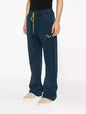Rhude Embroidered-logo Drawstring Trousers - Blue