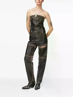 AREA Studded Leather Slit Jeans
