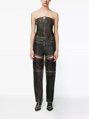 AREA Studded Leather Slit Jeans