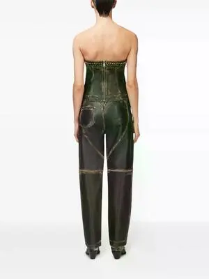 AREA Studded Leather Slit Jeans