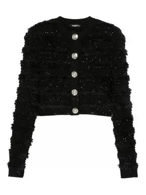 Balmain Sequin-embellished Cropped Cardigan - Black