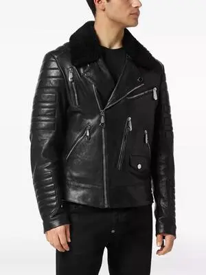 Philipp Plein Shearling-collared Biker Jacket